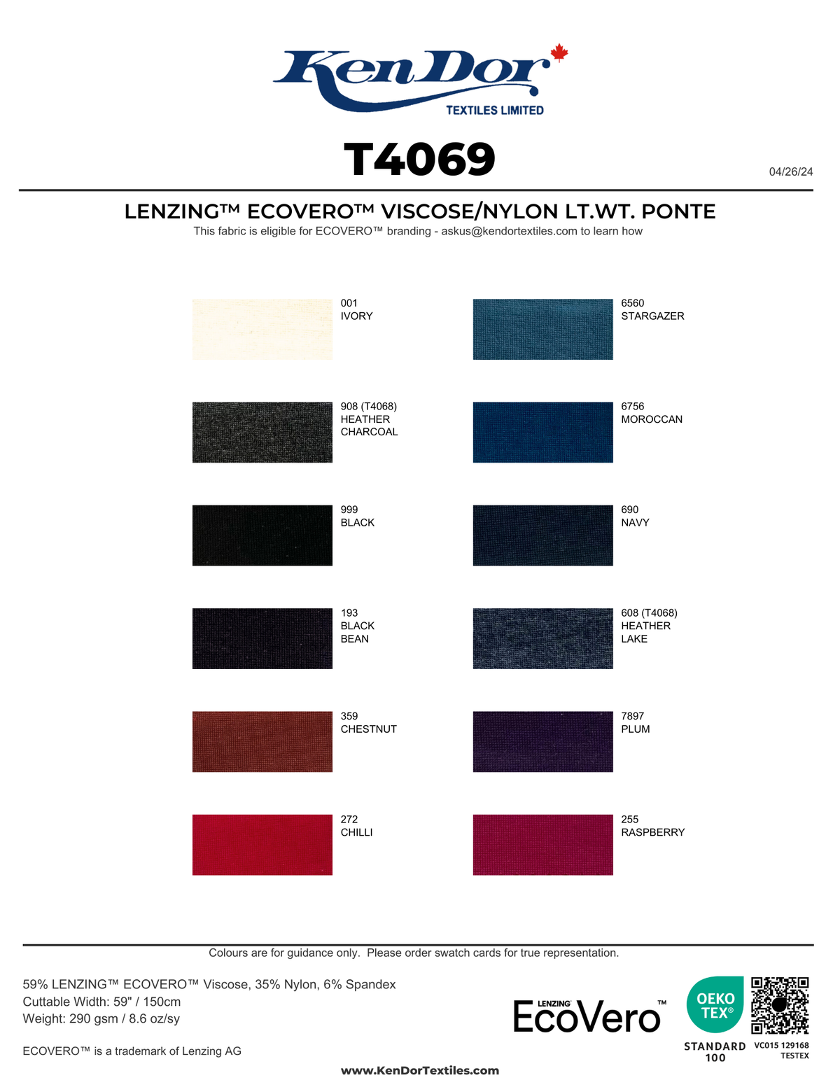 T4069 - LENZING™ ECOVERO™ Viscose/Nylon Lt.Wt. Ponte | KenDor Textiles